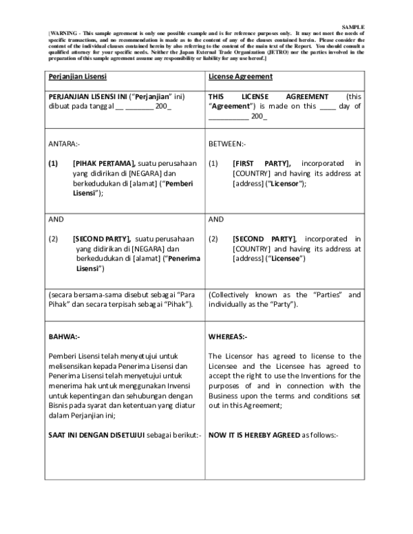 (PDF) Draft Perjanjian Bilingual