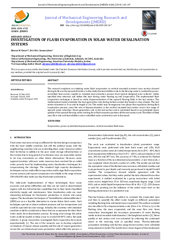 (PDF) Investigation of Flash Evaporation in Solar Water Desalination ...