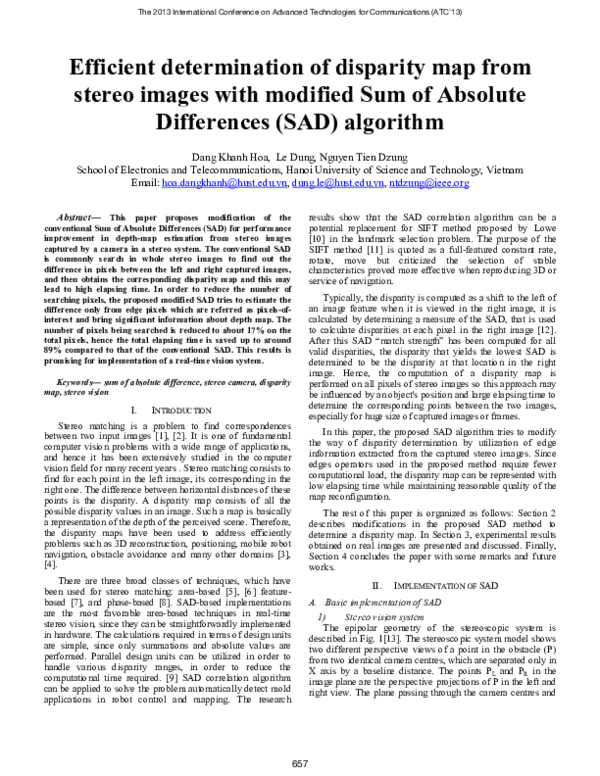 Pdf Efficient Determination Of Disparity Map From Stereo Images With Modified Sum Of Absolute
