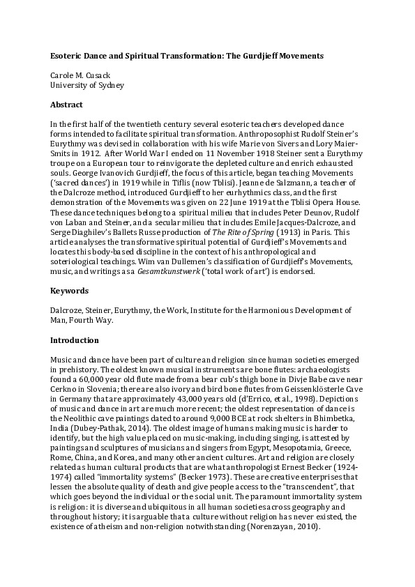 (PDF) Esoteric Dance and Spiritual Transformation: The Gurdjieff Movements