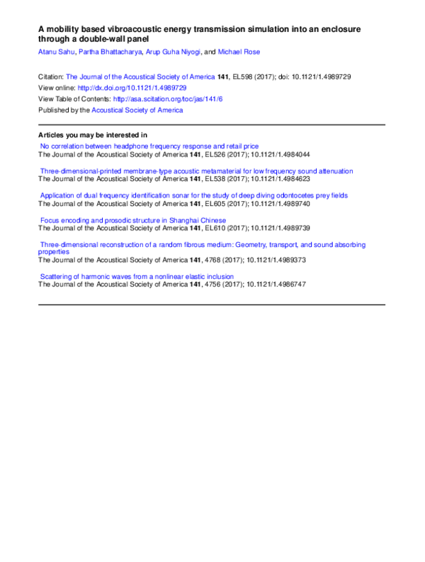 (PDF) A mobility based vibroacoustic energy transmission simulation into an enclosure through a ...