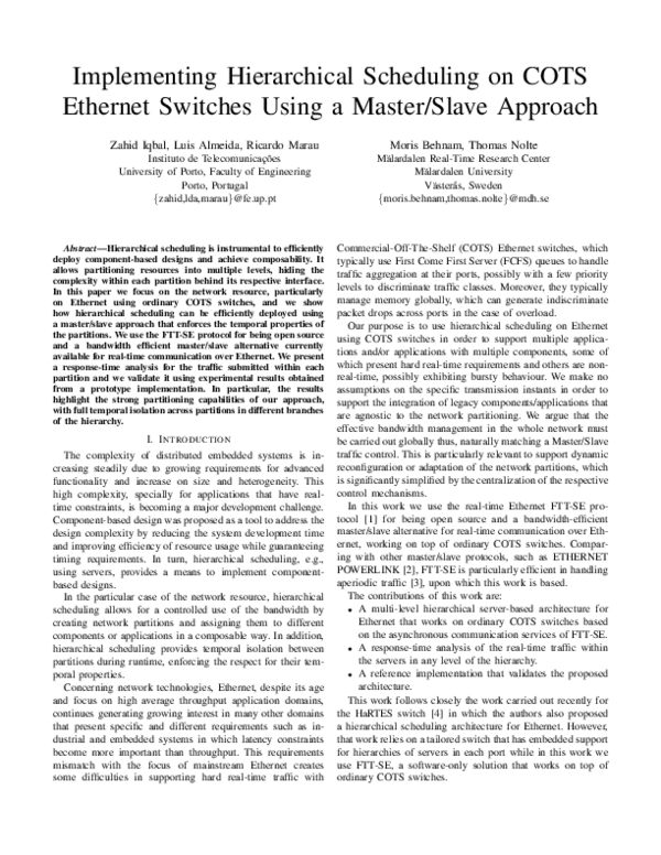 Pdf Implementing Hierarchical Scheduling On Cots Ethernet Switches