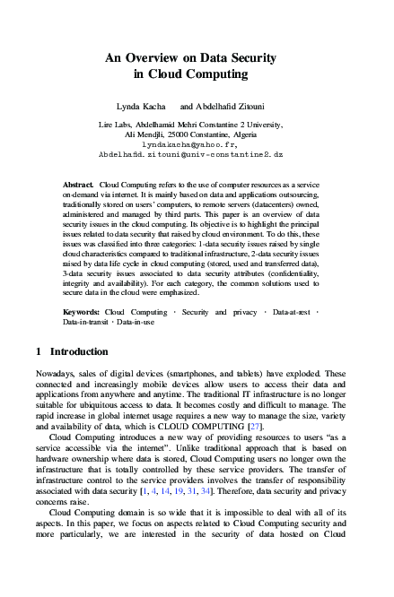 (PDF) An Overview on Data Security in Cloud Computing