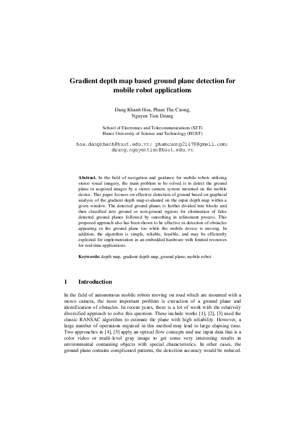 Pdf Gradient Depth Map Based Ground Plane Detection For Mobile Robot Applications