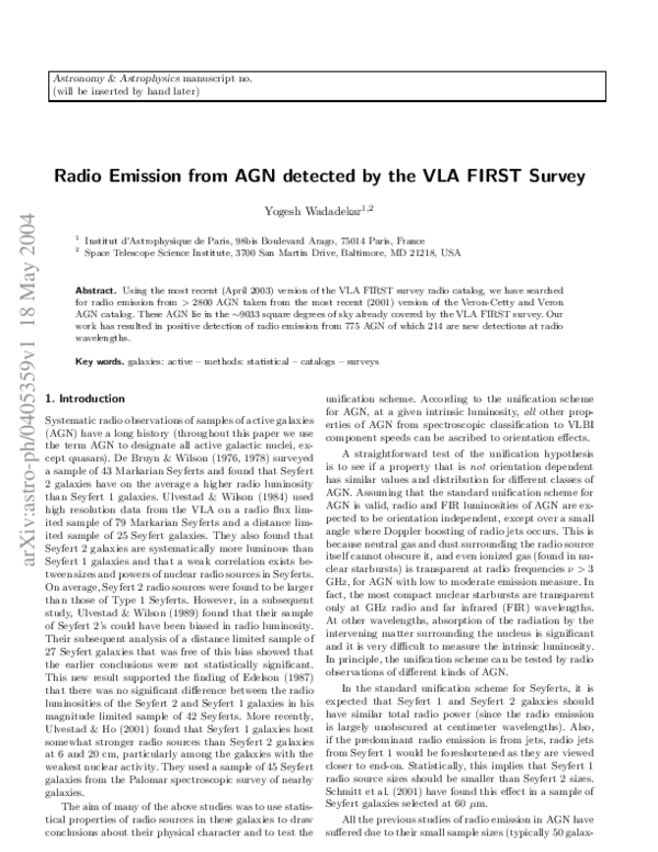 (PDF) Radio emission from AGN detected by the VLA FIRST survey