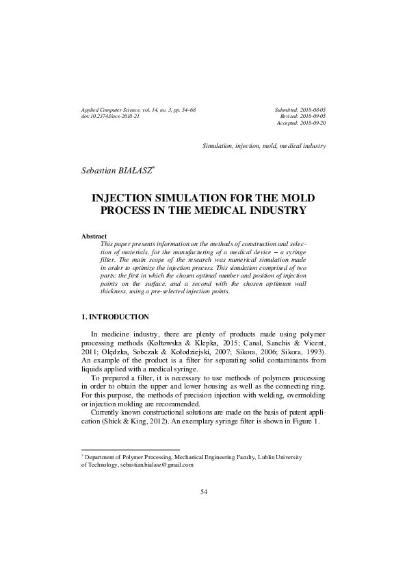 (PDF) Injection Simulation for the Mold Process in the Medical Industry