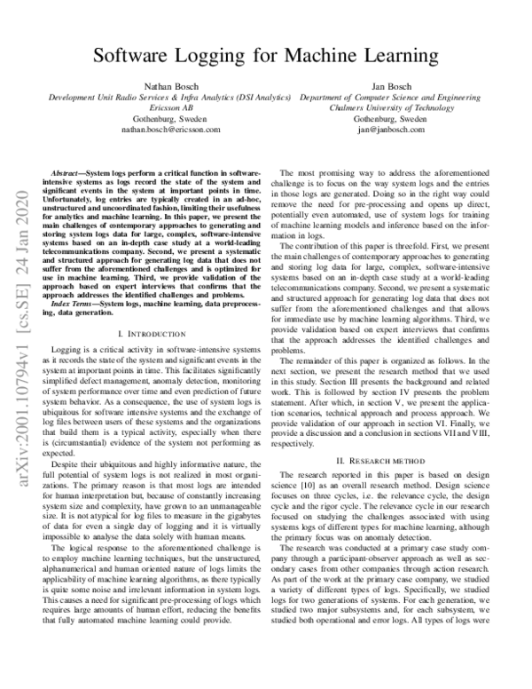 (PDF) Software Logging for Machine Learning