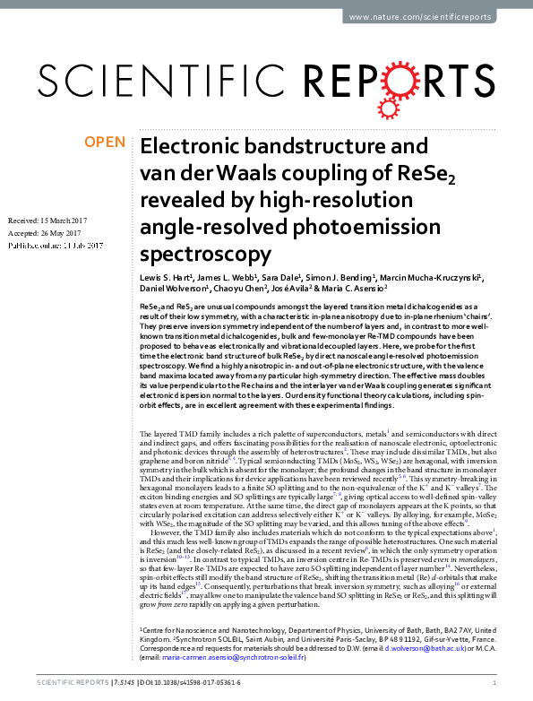 (PDF) Electronic bandstructure and van der Waals coupling of ReSe2 ...