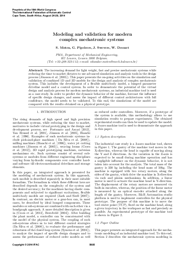(PDF) Modeling and Validation for Modern Complex Mechatronic Systems