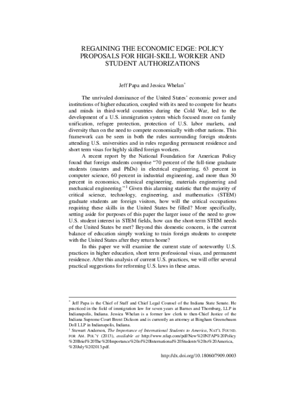 (PDF) Regaining the Economic Edge: Policy Proposals for High-skill ...