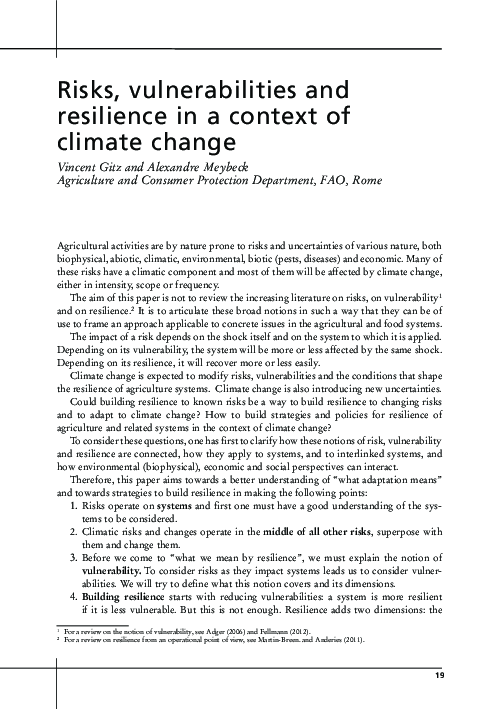 (PDF) Risks, vulnerabilities and resilience in a context of climate change