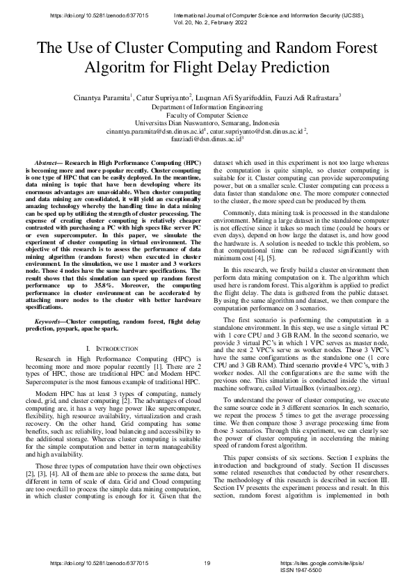 (PDF) The Use of Cluster Computing and Random Forest Algoritm for ...