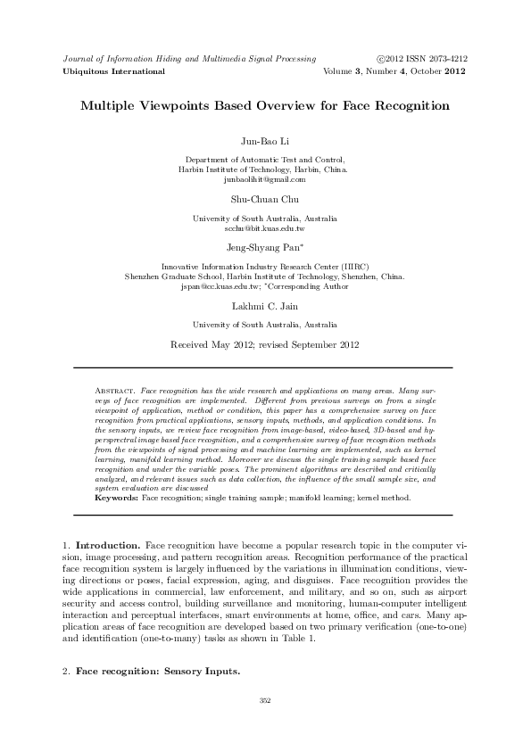 (PDF) Multiple Viewpoints Based Overview for Face Recognition