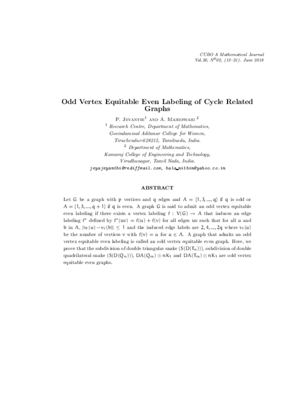 (PDF) Odd Vertex Equitable Even Labeling of Cycle Related Graphs