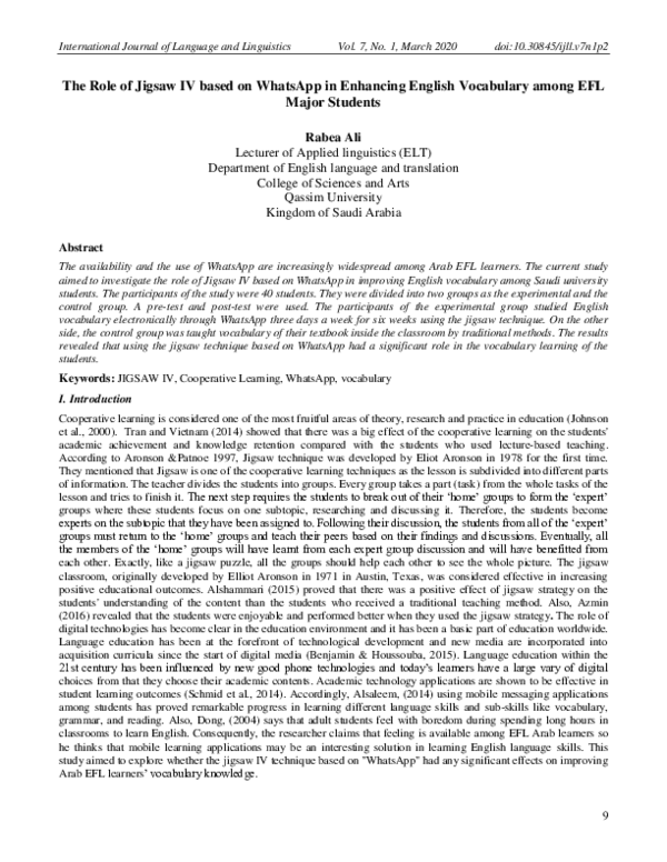 (PDF) The Role of Jigsaw IV based on WhatsApp in Enhancing English Vocabulary among EFL Major ...