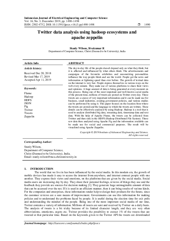 Pdf Twitter Data Analysis Using Hadoop Ecosystems And Apache Zeppelin 7512