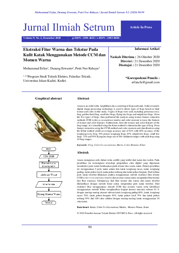 (PDF) Ekstraksi Fitur Warna dan Tekstur Pada Kulit Katak Menggunakan ...