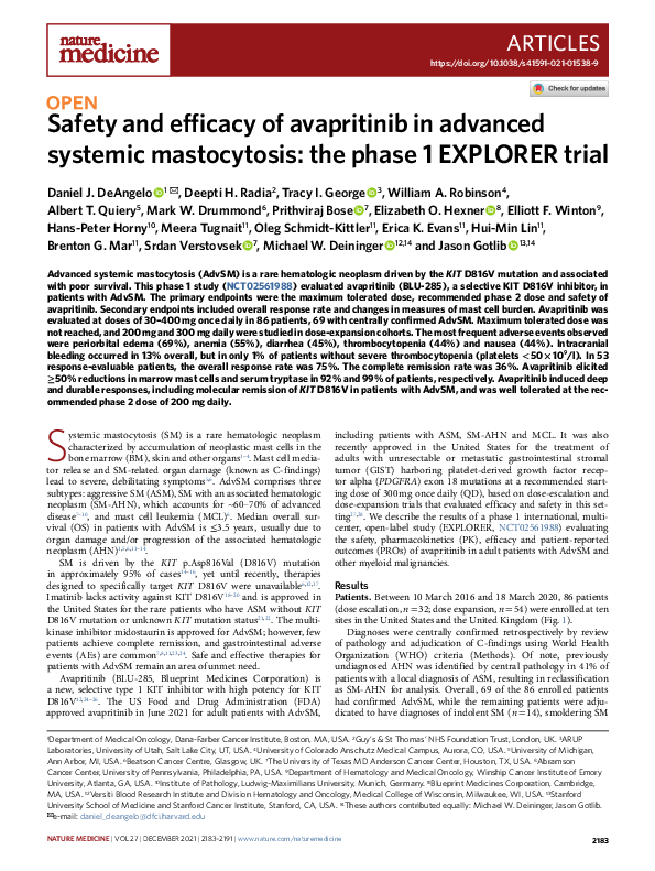 (PDF) Safety and efficacy of avapritinib in advanced systemic ...
