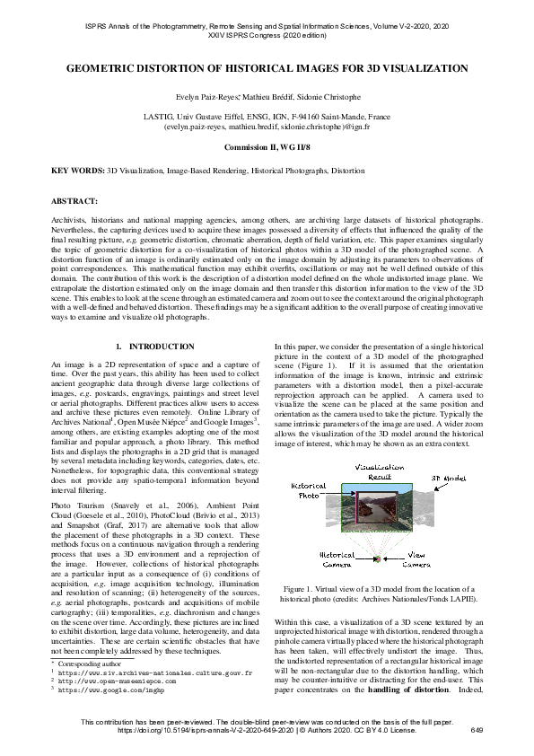 (PDF) Geometric Distortion of Historical Images for 3D Visualization