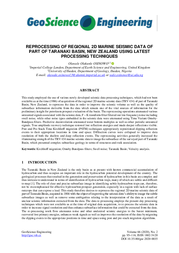 (PDF) Enhanced Seismic Data Processing in Taranaki