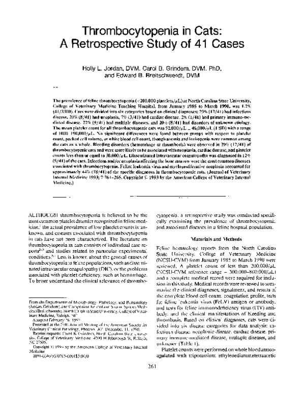 (PDF) Thrombocytopenia in Cats: A Retrospective Study of 41 Cases