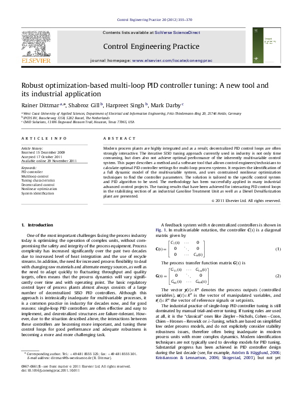 Pdf Robust Optimization Based Multi Loop Pid Controller Tuning A New