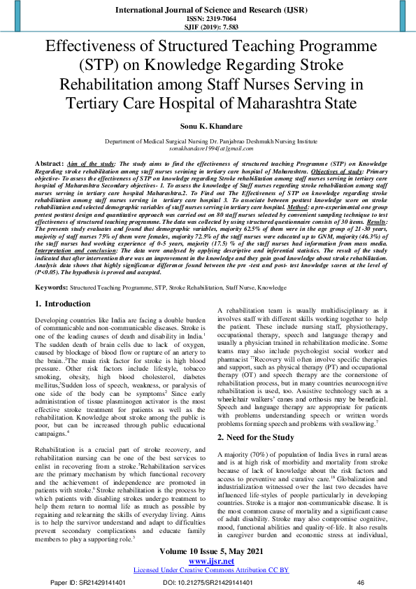 (PDF) Effectiveness of Structured Teaching Programme (STP) on Knowledge ...