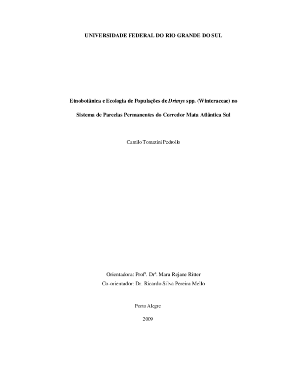 (PDF) Etnobotânica e ecologia de populações de Drimys spp. (Winteraceae ...
