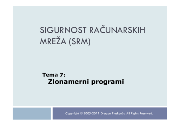 (PDF) SIGURNOST RAČUNARSKIH MREŽA (SRM) Zlonamerni programi