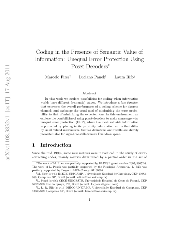 Pdf Coding In The Presence Of Semantic Value Of Information Unequal Error Protection Using