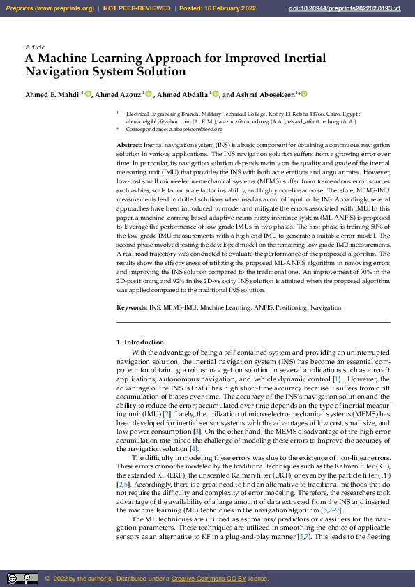 (PDF) A Machine Learning Approach for Improved Inertial Navigation ... (PDF) A Machine Learning Approach for Improved Inertial Navigation ...