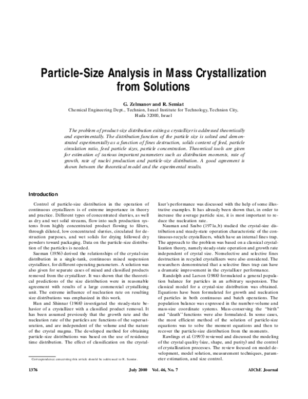 (PDF) Particle-size analysis in mass crystallization from solutions