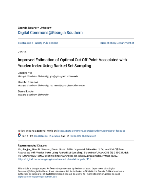 (PDF) Improved nonparametric estimation of the optimal diagnostic cut ...