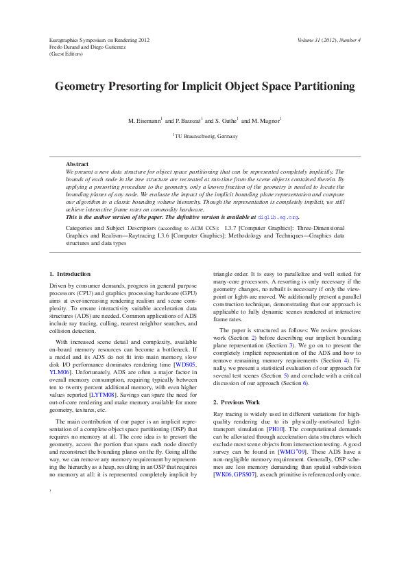 (PDF) Geometry Presorting for Implicit Object Space Partitioning