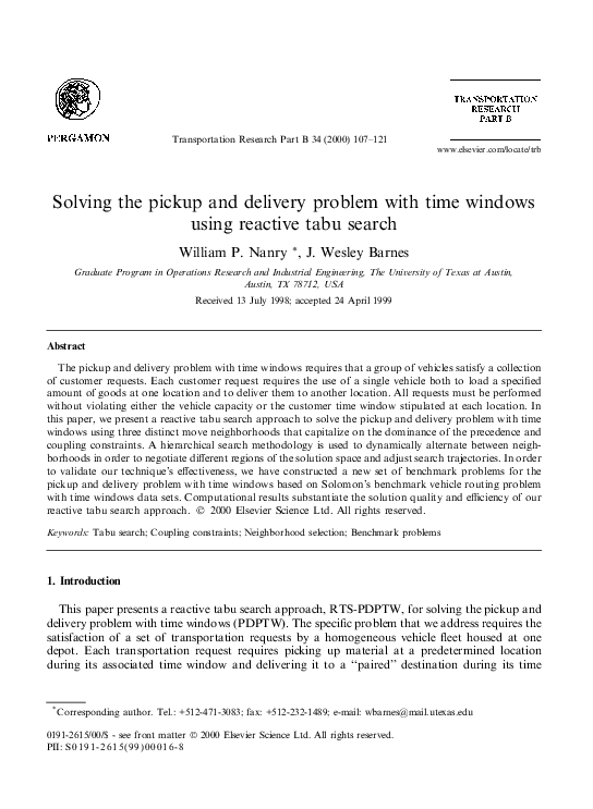 (PDF) Solving the pickup and delivery problem with time windows using ...