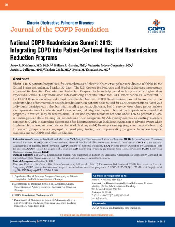 (PDF) National COPD Readmissions Summit 2013: Integrating COPD into ...