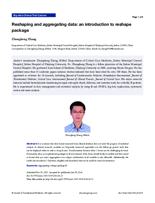 (PDF) Reshaping and aggregating data: an introduction to reshape package