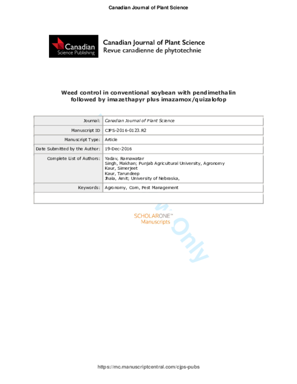 (PDF) Weed control in conventional soybean with pendimethalin followed ...