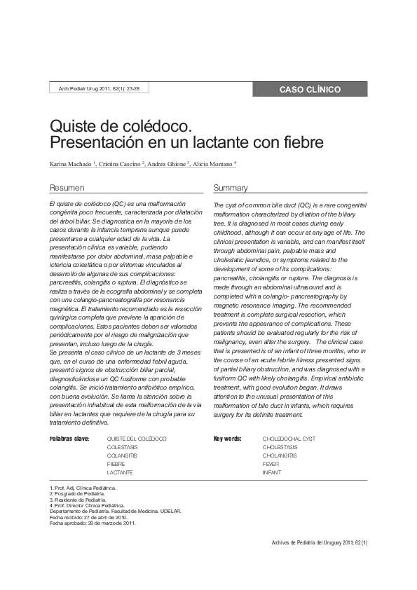 (PDF) Quiste de colédoco: Presentación en un lactante con fiebre