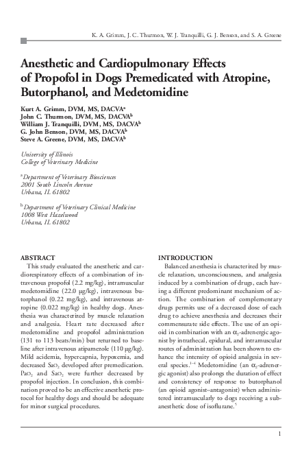 (PDF) Anesthetic and cardiopulmonary effects of propofol in dogs ...