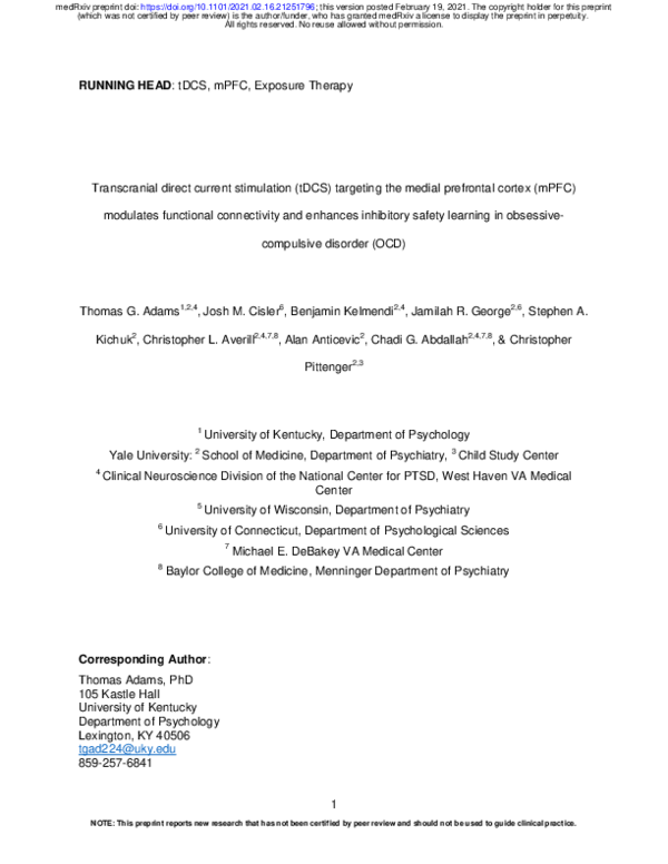 (PDF) Transcranial direct current stimulation (tDCS) targeting the medial prefrontal cortex ...
