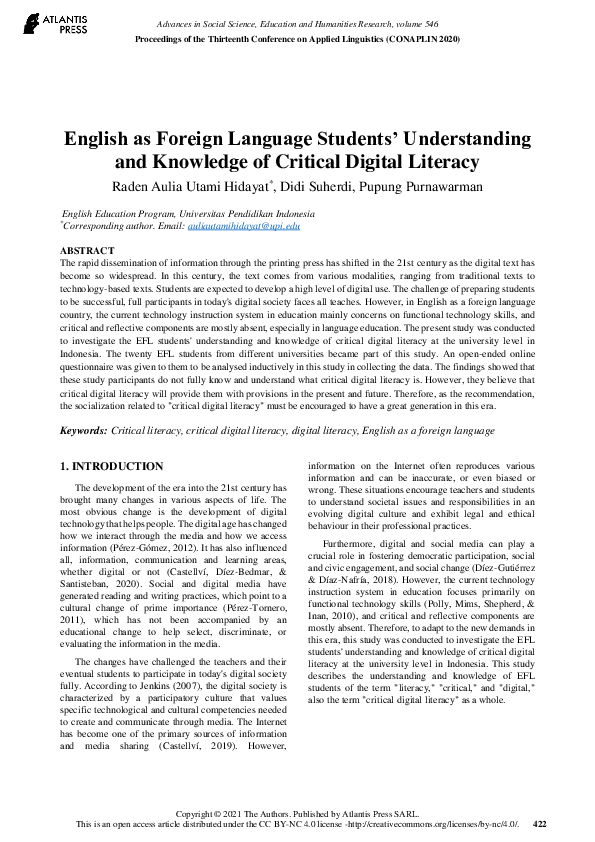 (PDF) English as Foreign Language Students’ Understanding and Knowledge ...