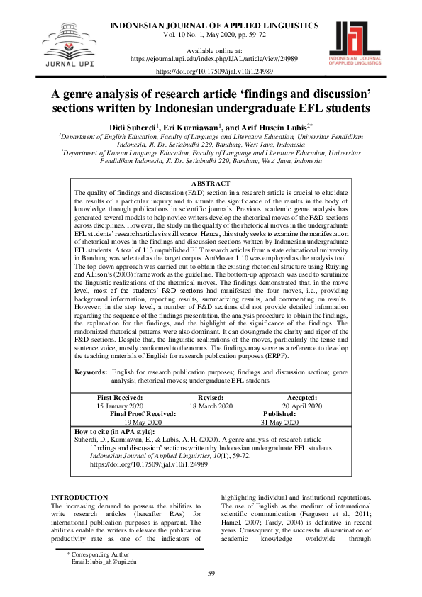 (PDF) A genre analysis of research article ‘findings and discussion ...