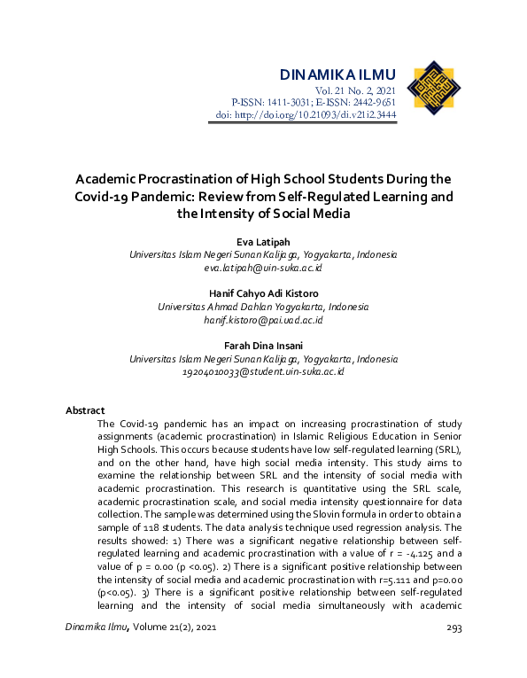 (PDF) Academic Procrastination of High School Students During the Covid-19 Pandemic: Review from ...