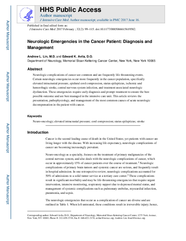 (PDF) Neurologic Emergencies in the Patients With Cancer: Diagnosis and ...