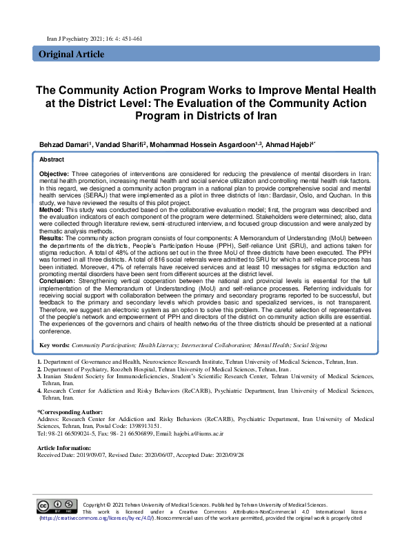 (PDF) The Community Action Program Works to Improve Mental Health at ...