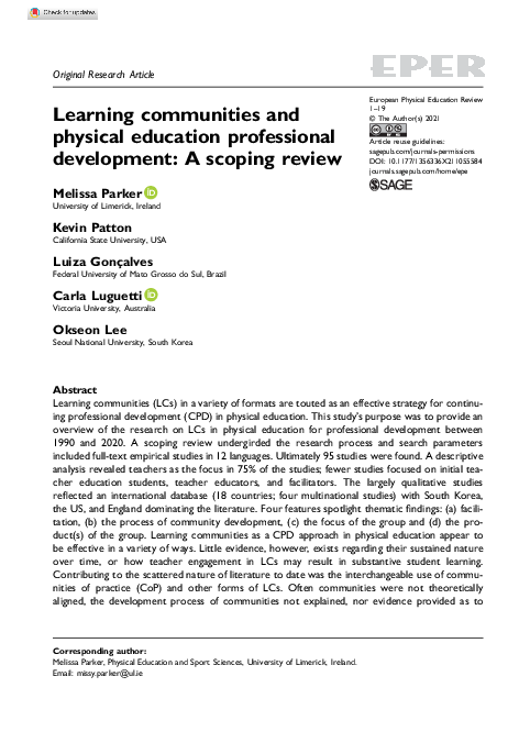 (PDF) Learning communities and physical education professional development: A scoping review