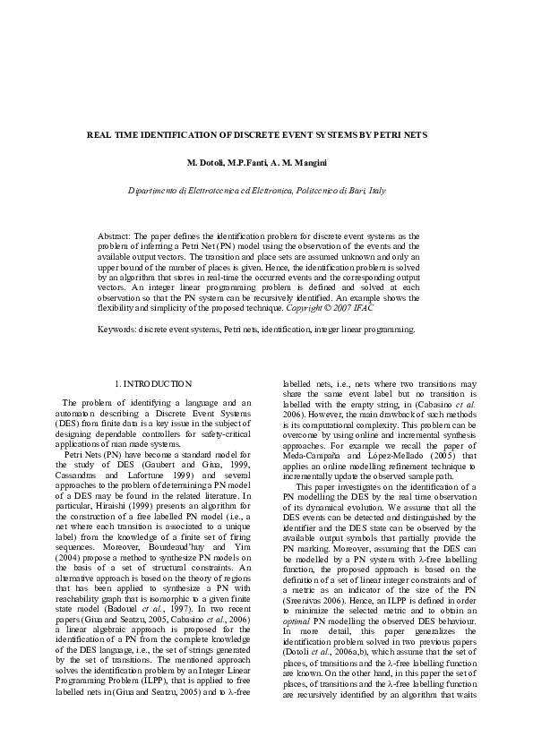 (PDF) Real time identification of discrete event systems using Petri nets