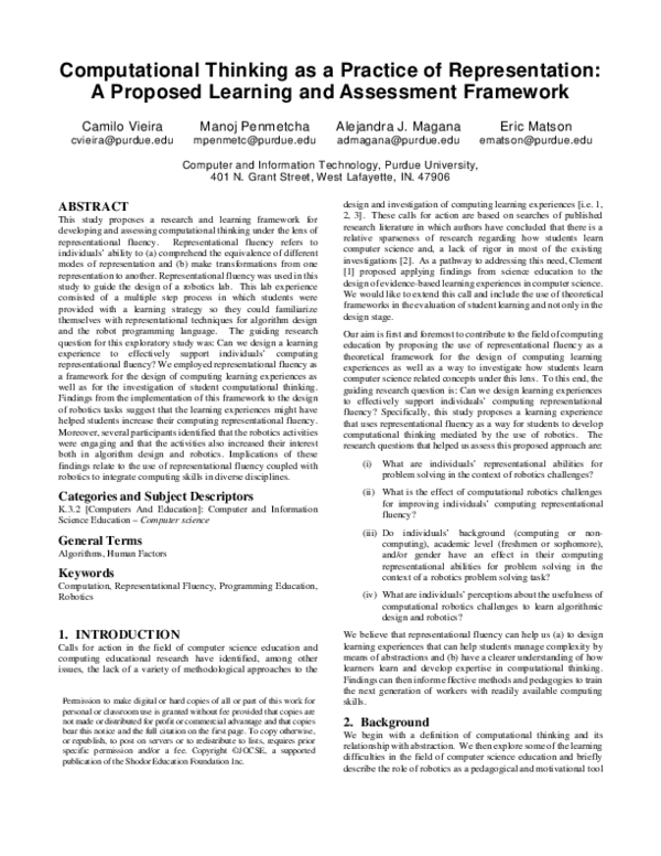 (PDF) Computational Thinking as a Practice of Representation: A Proposed Learning and Assessment ...