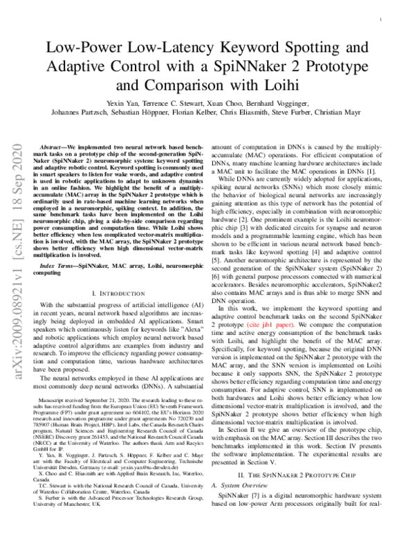 (PDF) Comparing Loihi with a SpiNNaker 2 prototype on low-latency keyword spotting and adaptive ...